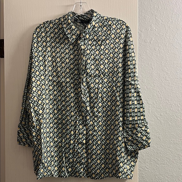 Zara | Tops | Zara Mens Diamond Pattern Shirt Black And Cream | Poshmark